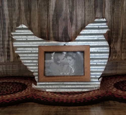 home decor, photo frame, corrugated metal, rooster